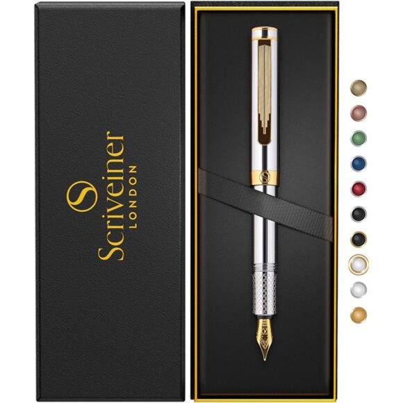 Office | Silver Chrome Fountain Pen Medium Award Winning Luxury Pen ...